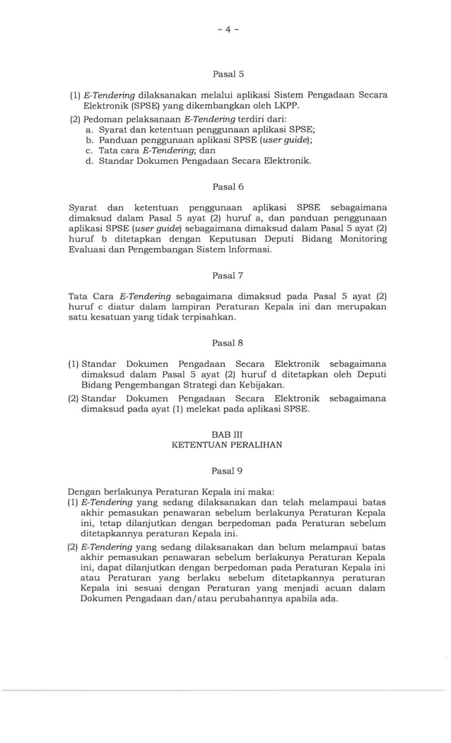 Perka lkpp nomor 1 tahun 2015 tentang e tendering | PDF