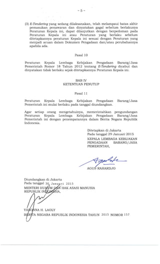 Perka lkpp nomor 1 tahun 2015 tentang e tendering | PDF