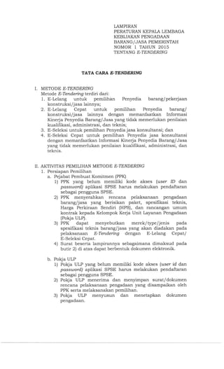 Perka lkpp nomor 1 tahun 2015 tentang e tendering | PDF