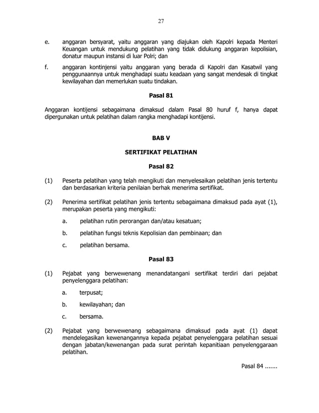 Perkap no 19 th 2010 ttg pelatihan polri | PDF