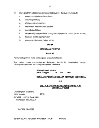 Perkap no 19 th 2010 ttg pelatihan polri | PDF