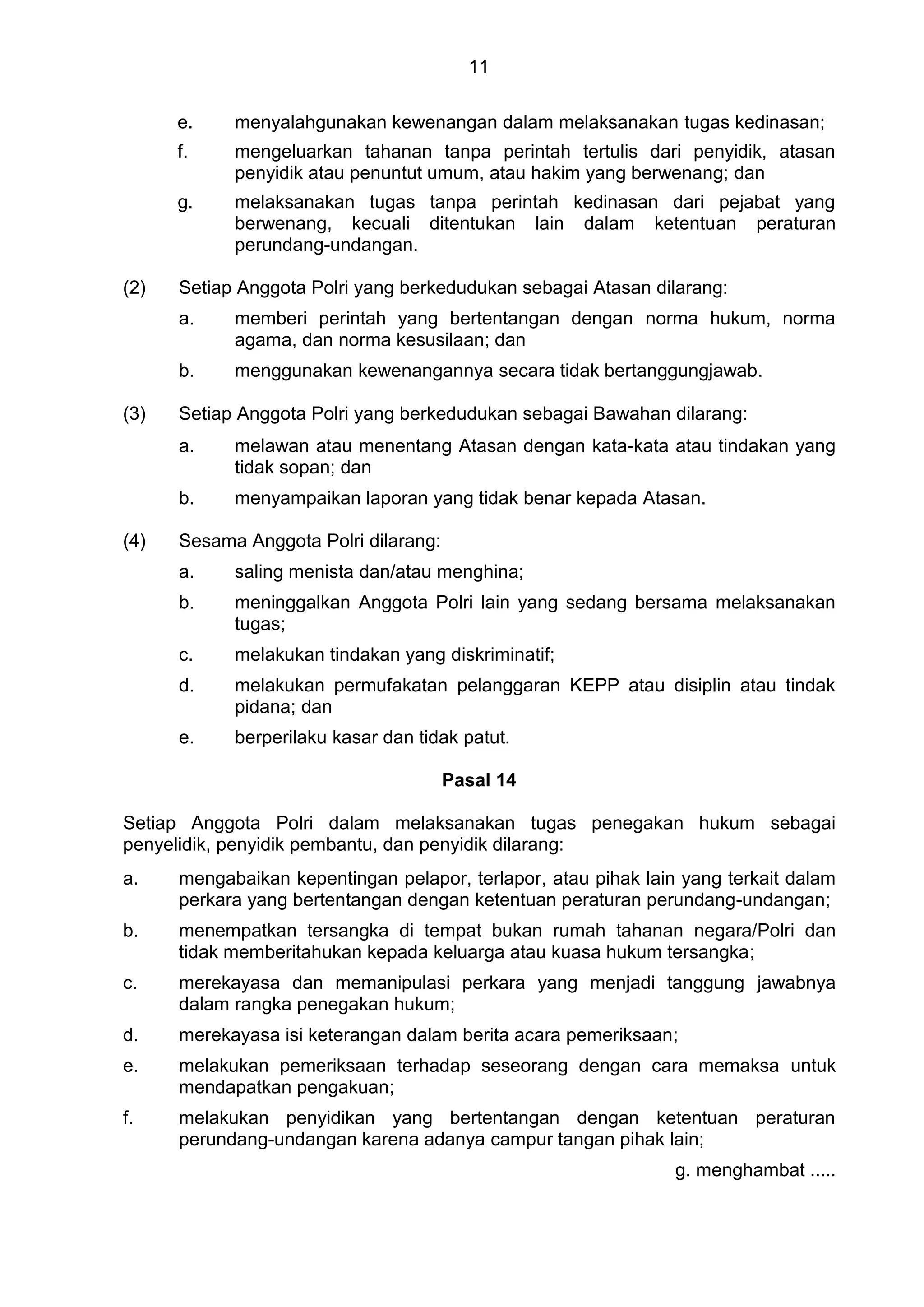 Perkap nomor 14 th 2011 ttg kode etik profesi | PDF