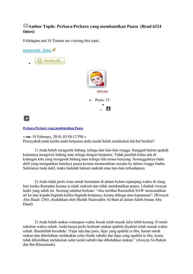 Perkara yang membatalkan puasa | DOCX