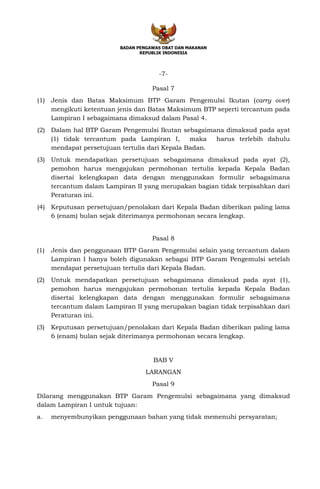 Per kbpom no 16 tahun 2013 tentang batas maksimum penggunaan bahan ...