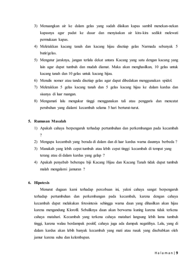 LAPORAN BIOLOGI : Pengaruh Cahaya terhadap Pertumbuhan dan Perkembangan ... LAPORAN BIOLOGI : Pengaruh Cahaya terhadap Pertumbuhan dan Perkembangan ...