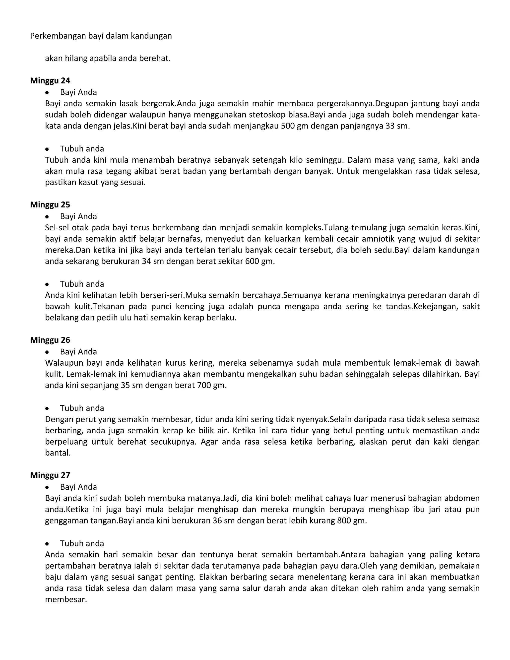 Perkembangan bayi dalam kandungan | DOCX