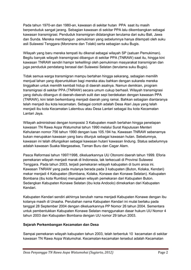Perkembangan daerah penyangga Taman Nasional Rawa Aopa Watumohai | PDF