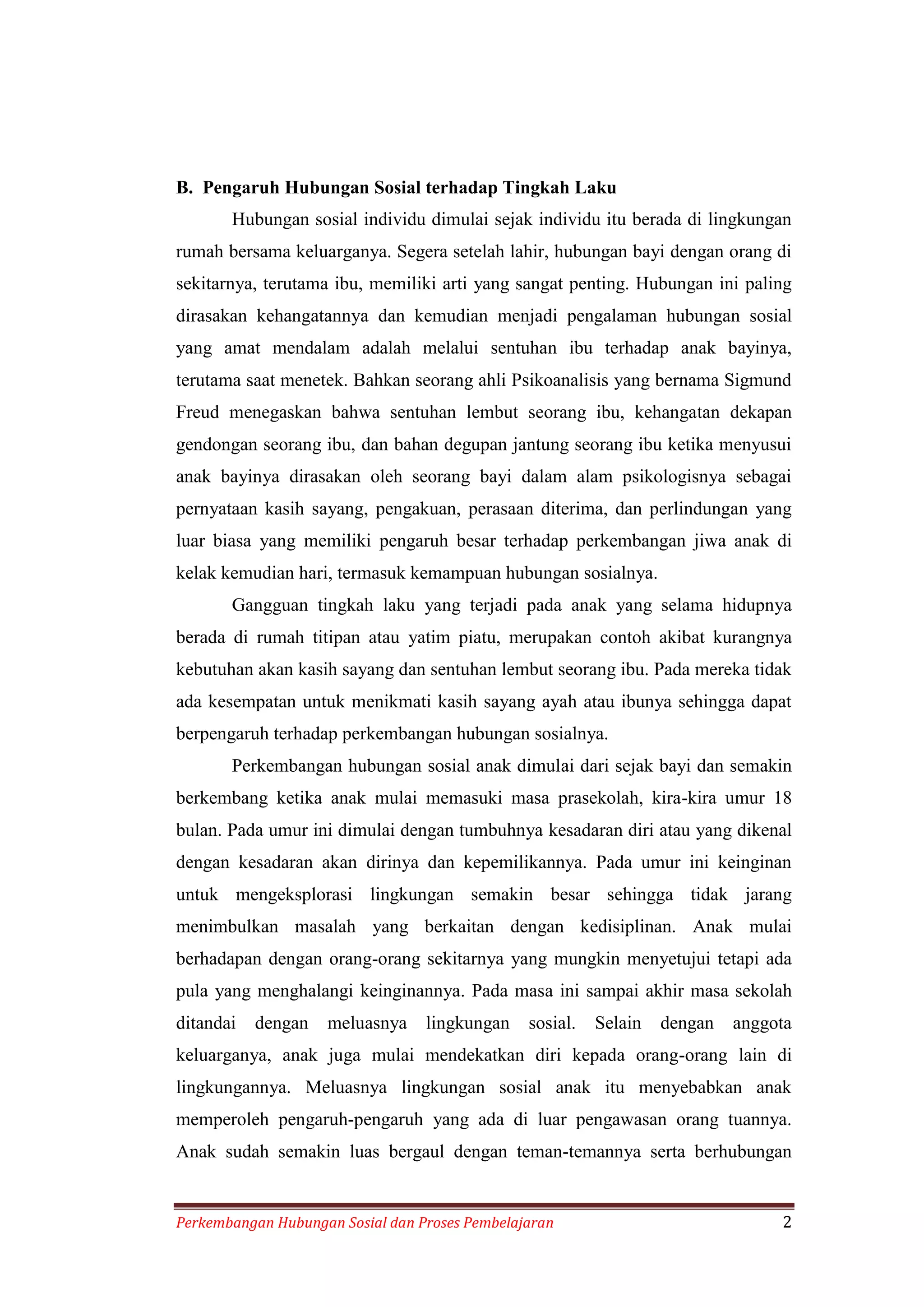 Perkembangan hubungan sosial dan proses pembelajaran | PDF