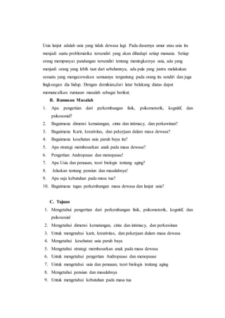 MAKALAH Perkembangan masa dewasa dan lanjut usia | DOCX