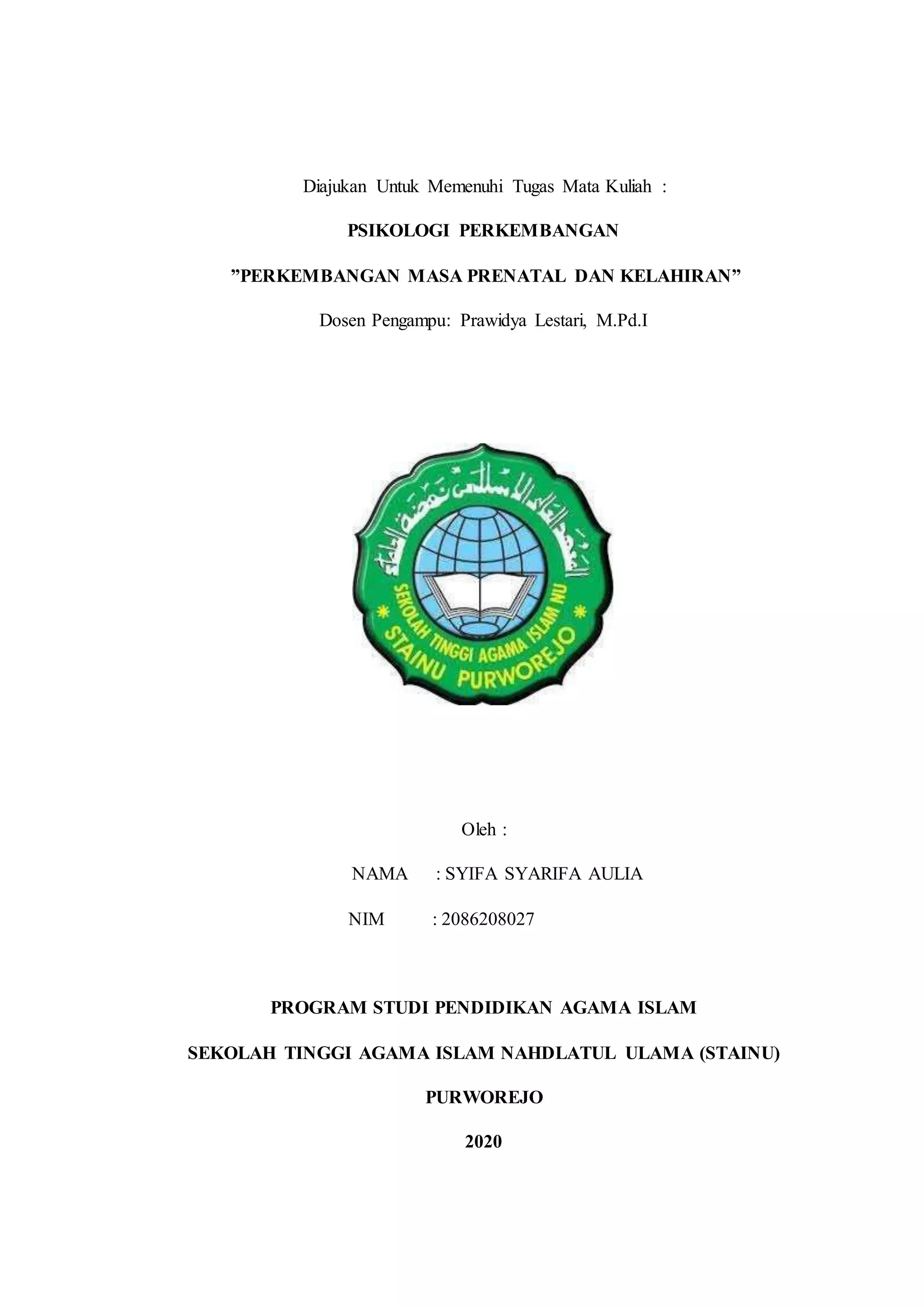 Perkembangan masa prenatal | DOCX