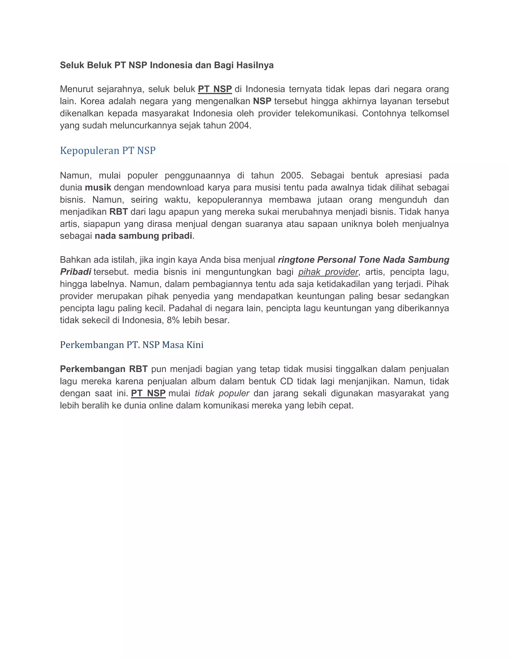 Perkembangan PT NSP Terkini | PDF