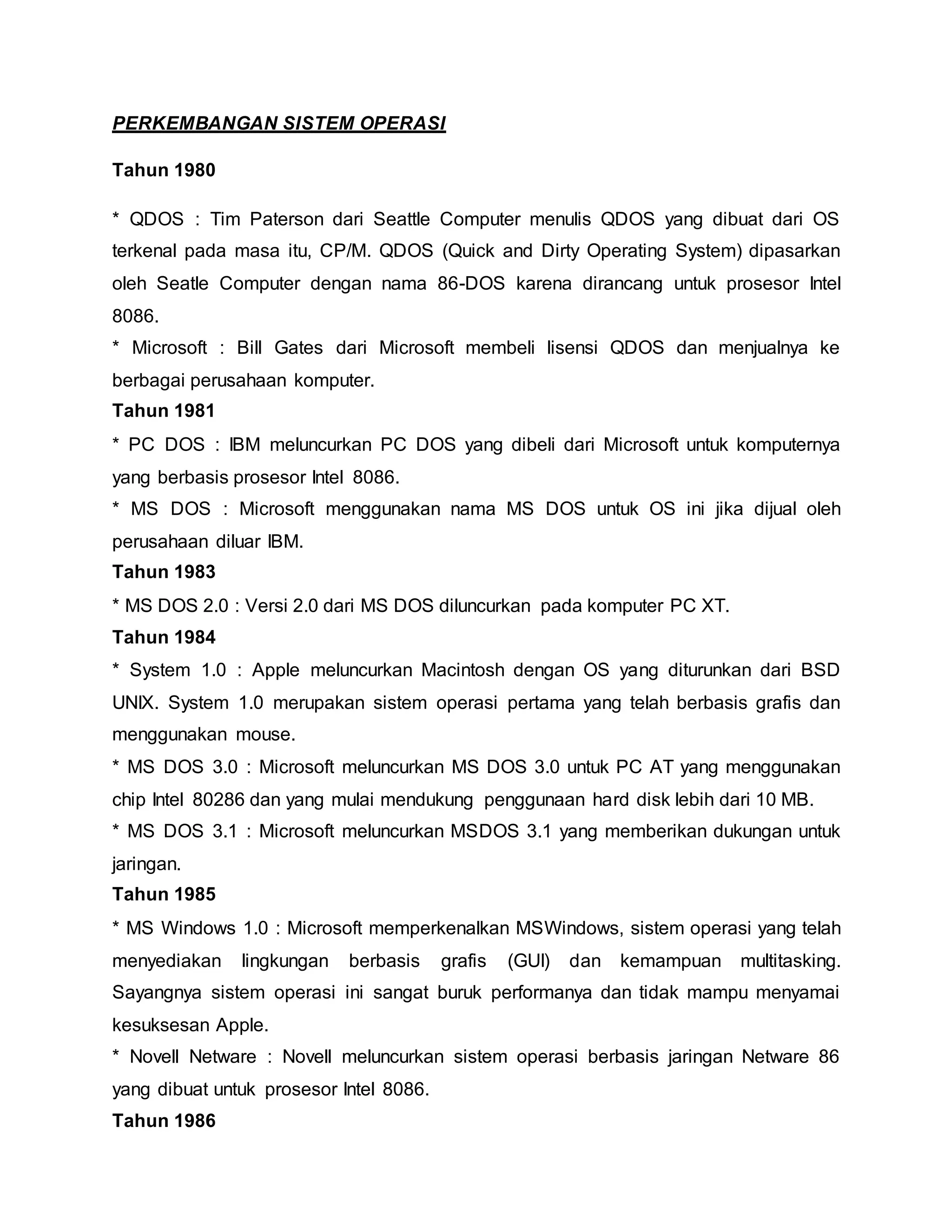 Perkembangan Operating System 1980-2015 New | DOCX