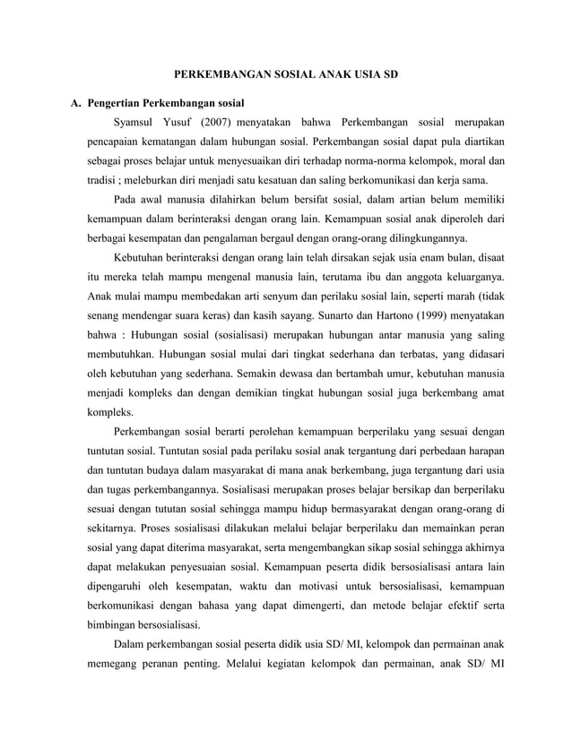 Perkembangan sosial anak usia sd | PDF
