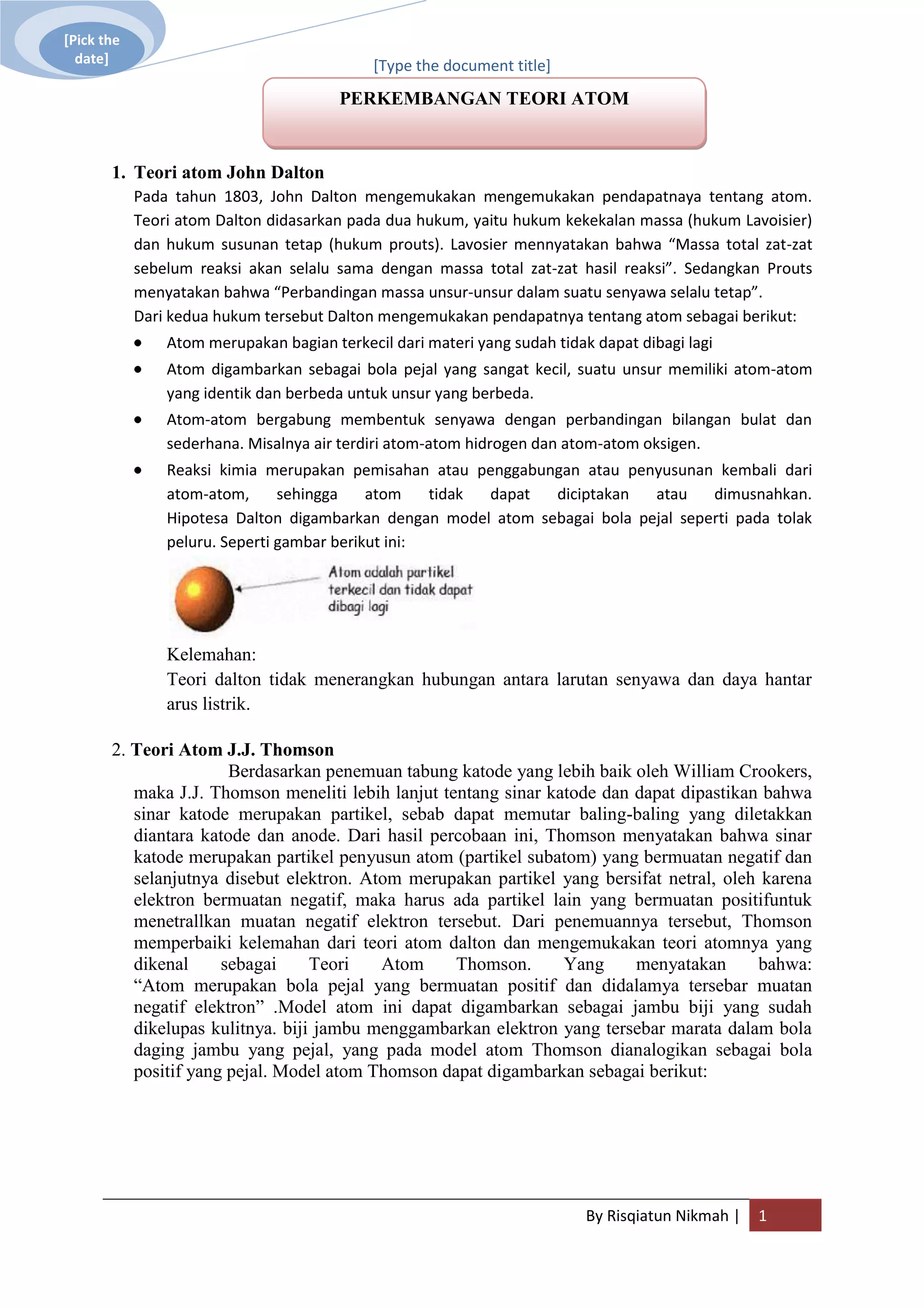 Perkembangan teori atom | PDF