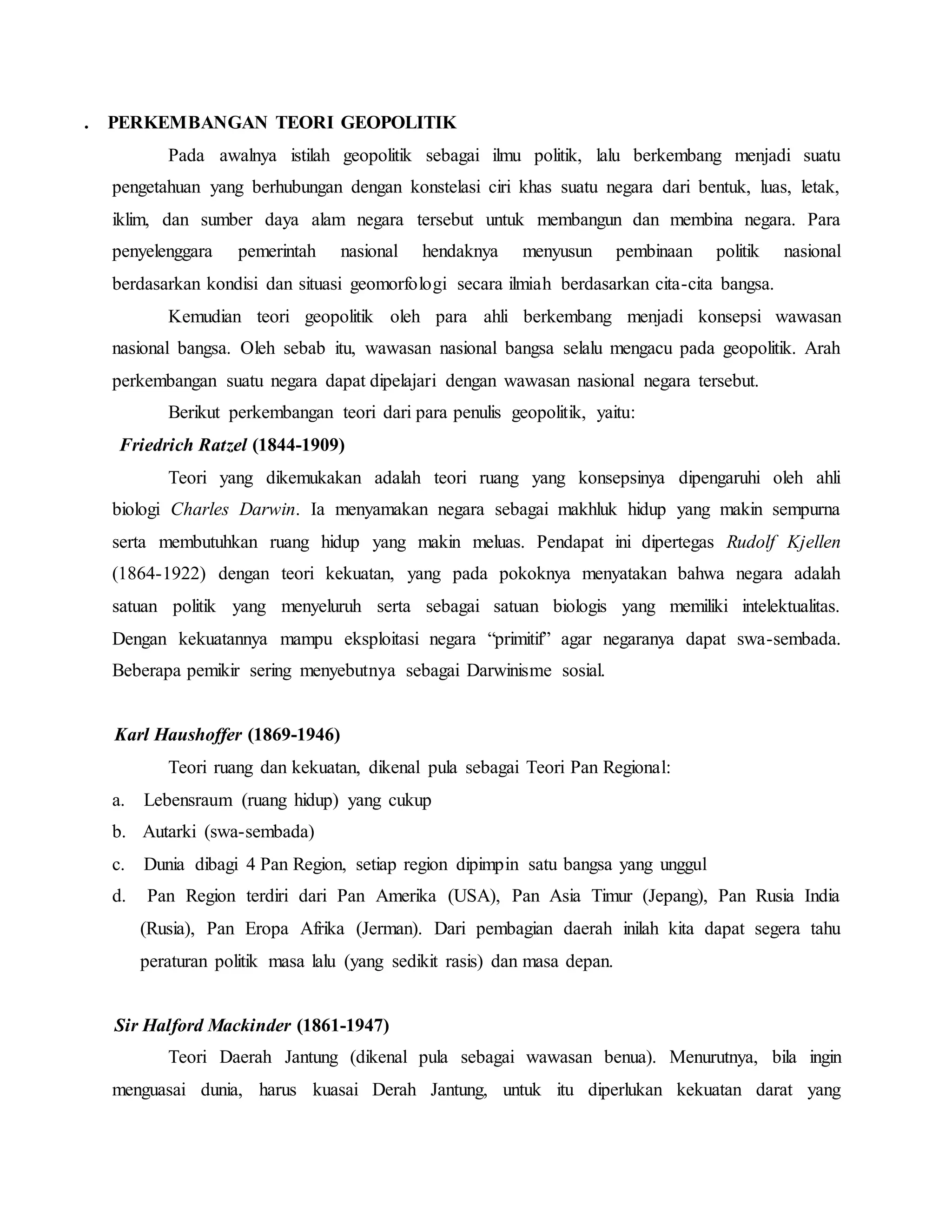 Perkembangan teori geopolitik | DOCX