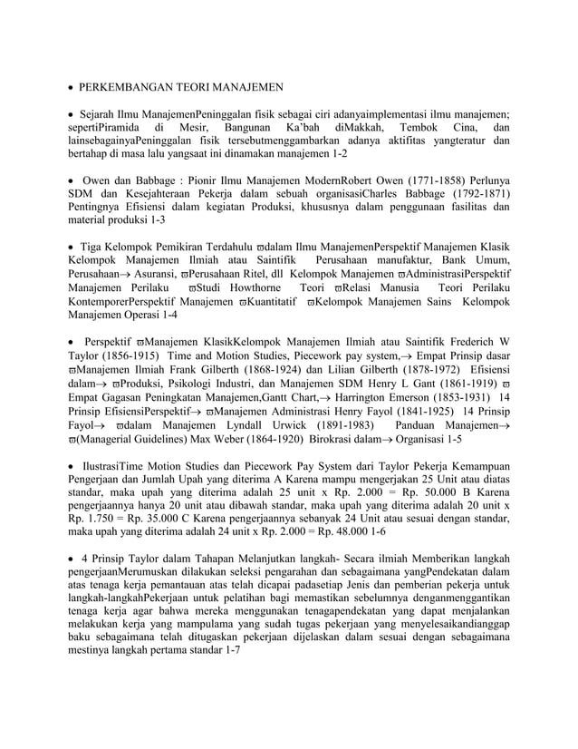 Perkembangan teori manajemen | DOCX