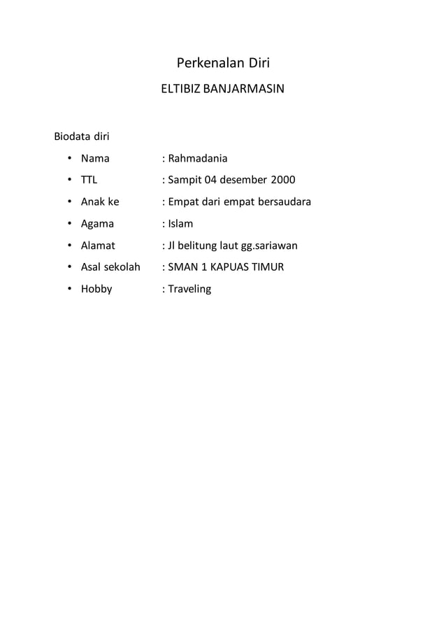 Perkenalan dan biodata diri dari Rahmadania | DOCX