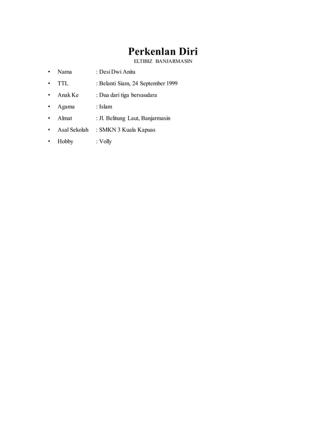 Perkenlan diri Desi Dwi Anita | PDF
