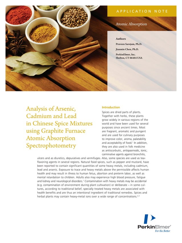 Analysis of Arsenic, Cadmium and Lead in Chinese Spice Mixtures using ...