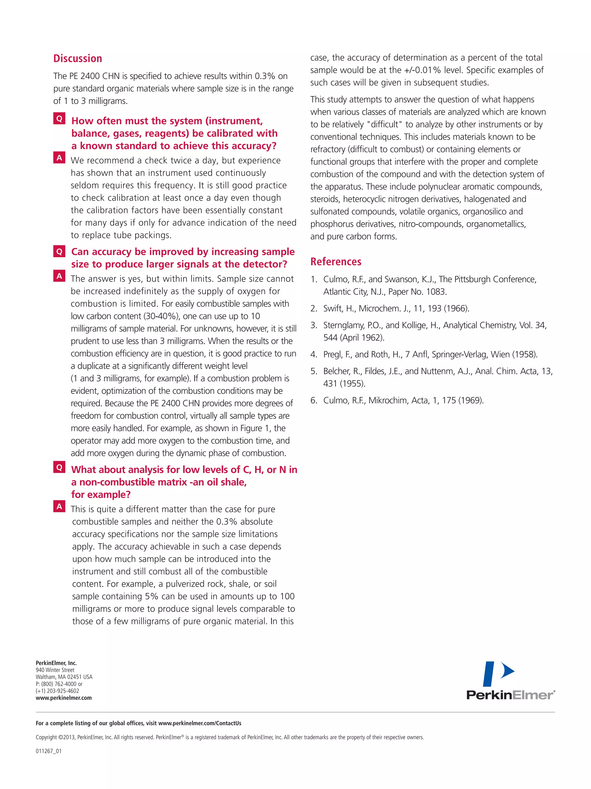 PerkinElmer Elemental Analysis of Various Classes of Chemical Compounds ...