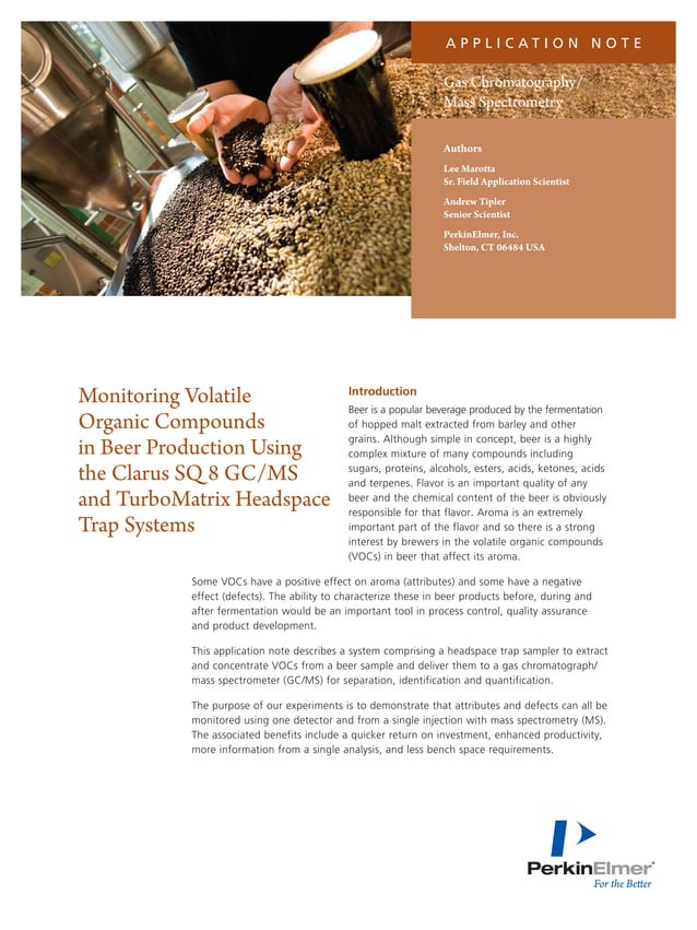 PerkinElmer Application Note: Monitoring volatile organic compounds in beer production using the ...
