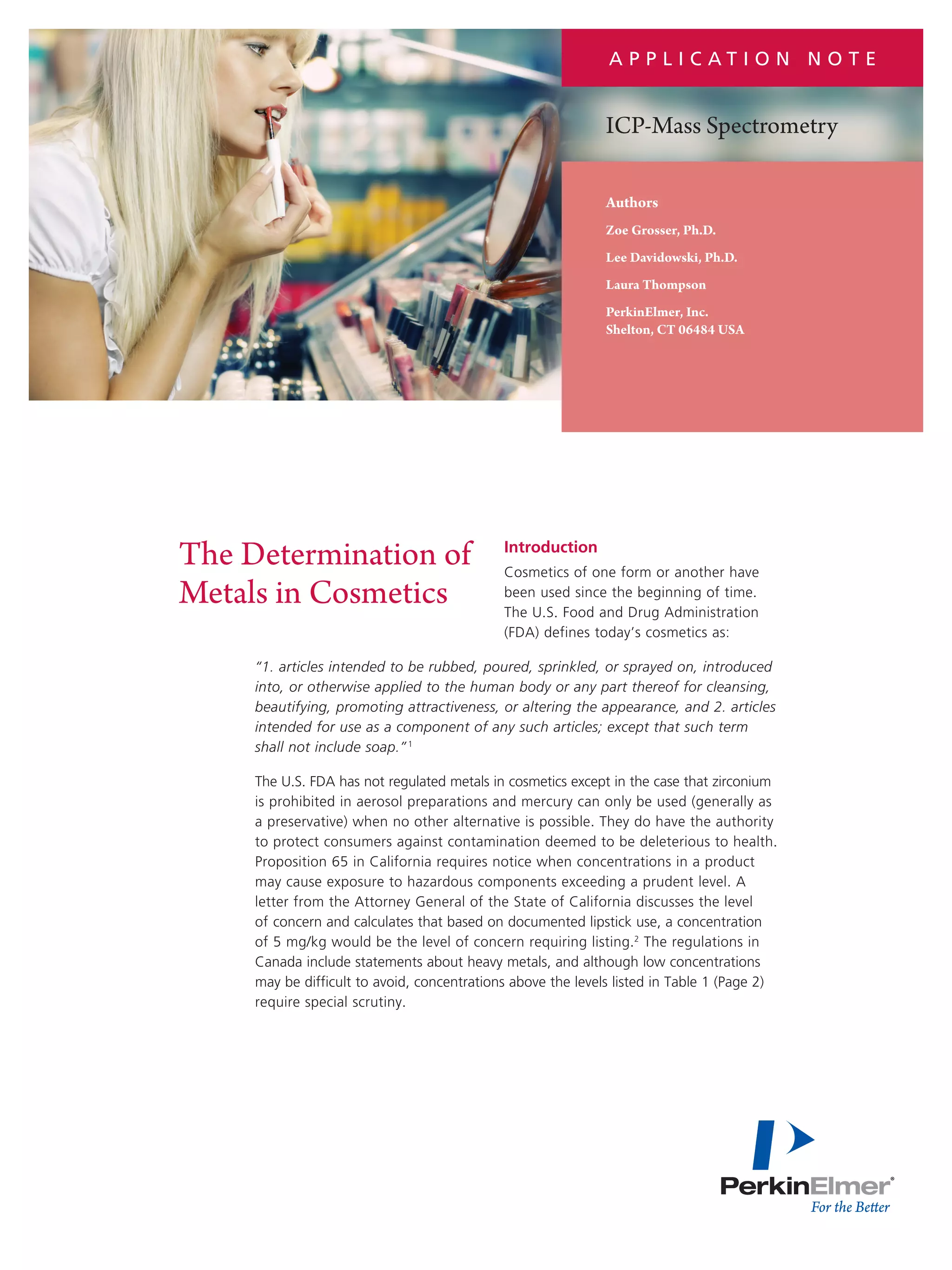 PerkinElmer: The Determination of Metals in Cosmetics Application Note ...