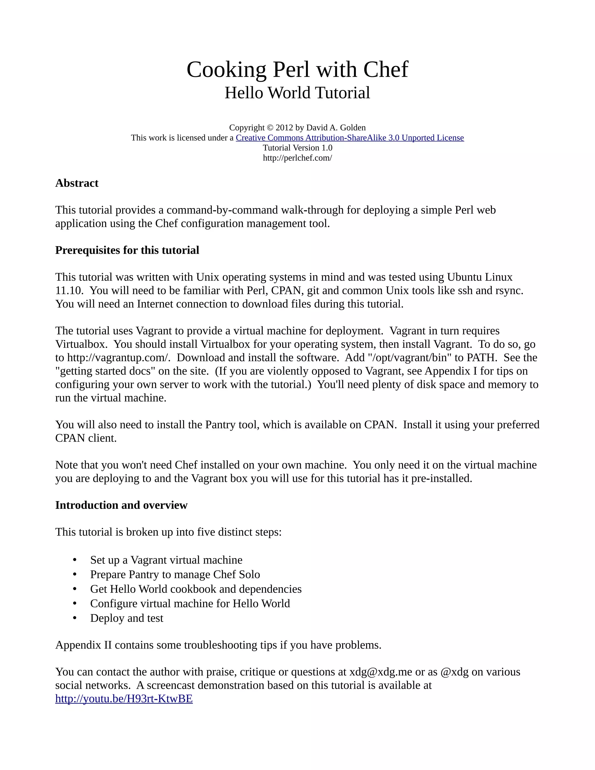 Cooking Perl with Chef: Hello World Tutorial | PDF