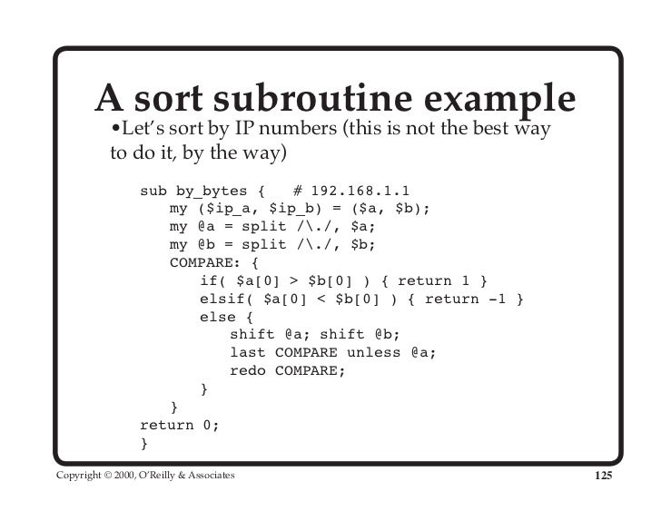A Sort Subroutine Example •lets