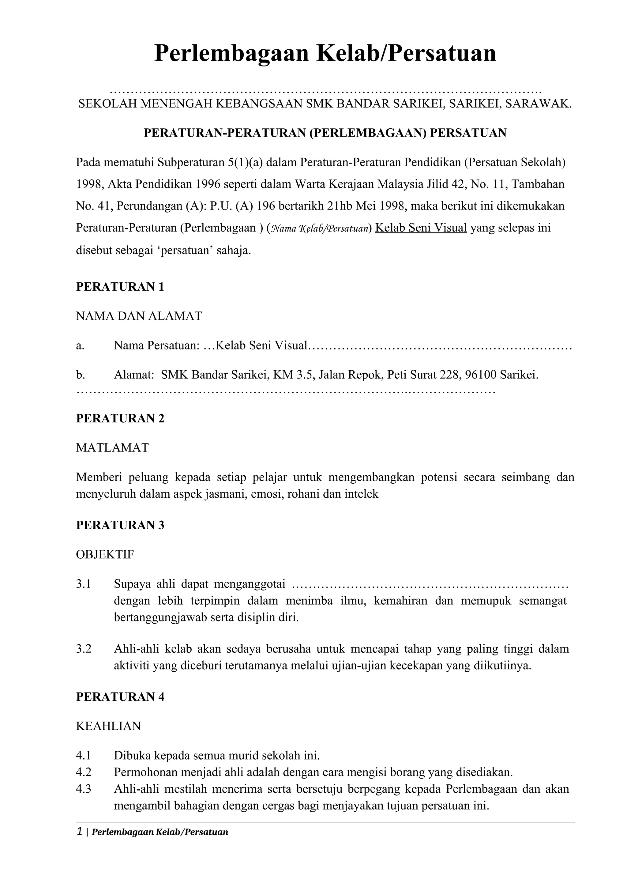 Perlembagaan Kelab sekolah menegah .doc