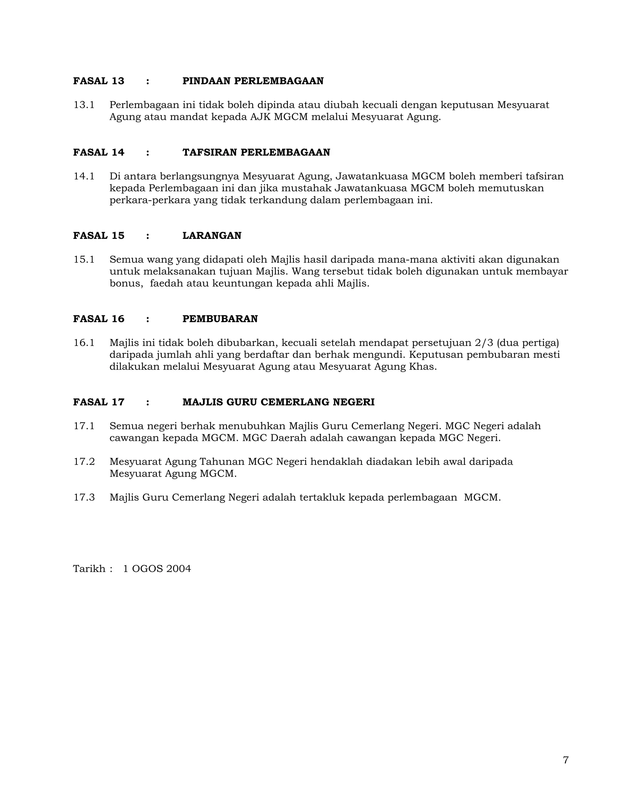 Perlembagaan mgcm (new ogos 2004) | DOC