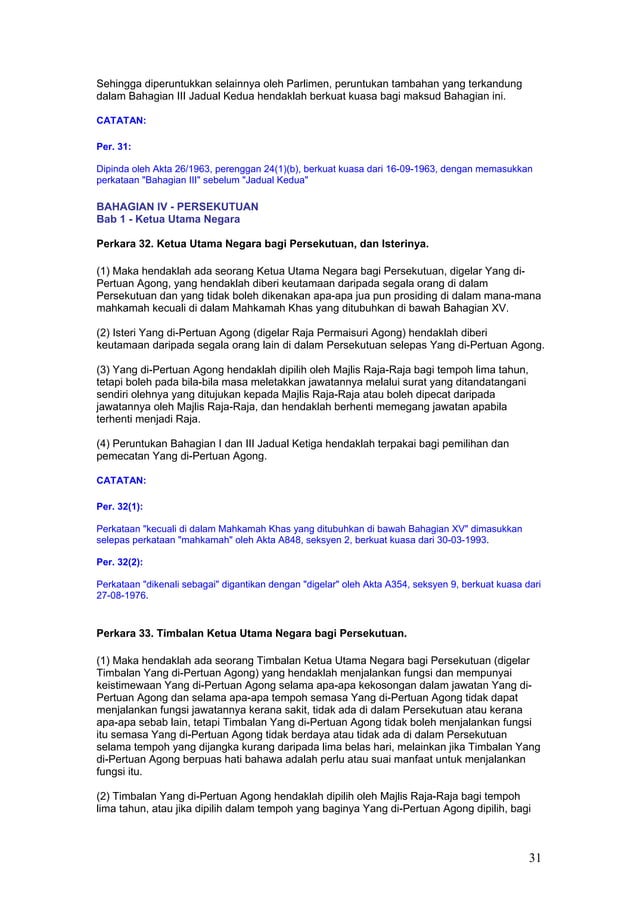 Perlembagaan Persekutuan Malaysia | PDF