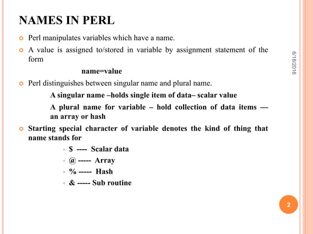 Perl Names Values And Variables Pptx Programming Languages Computing 