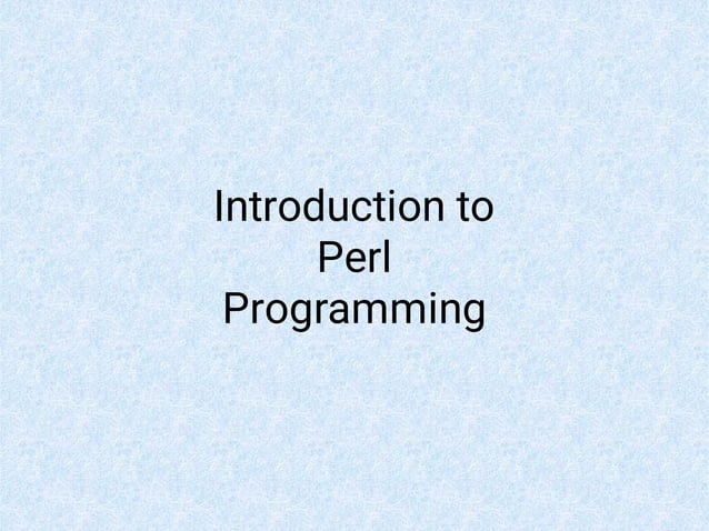 Introduction to PERL Programming - Complete Notes | PDF