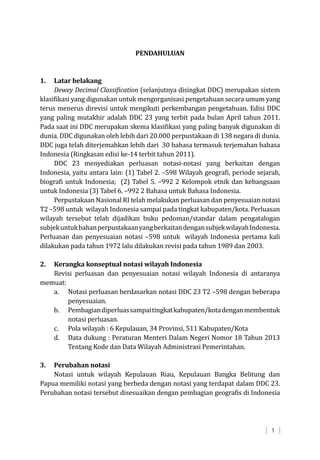 Perluasan dan penyesuaian notasi ddc untuk wilayah indonesia | PDF
