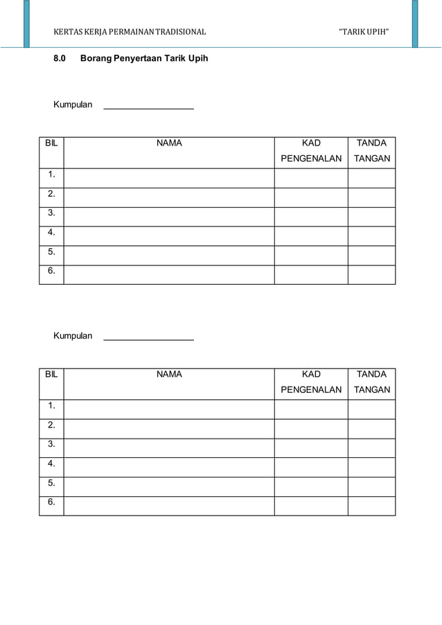 Permainan upih baru 4 team | DOCX