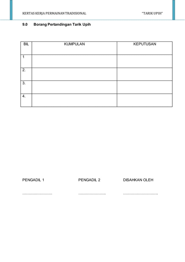 Permainan upih baru 4 team | DOCX