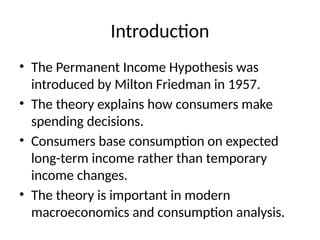 Understanding the Permanent Income Hypothesis: Consumer Behavior and ...