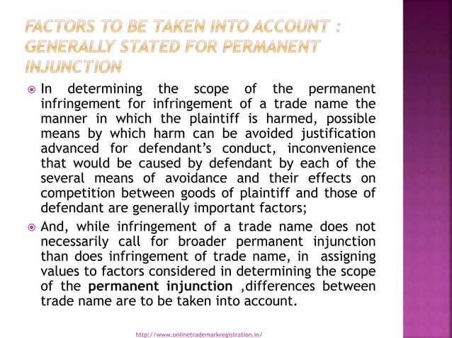 Permanent injunction of trademark | PPTX | Law