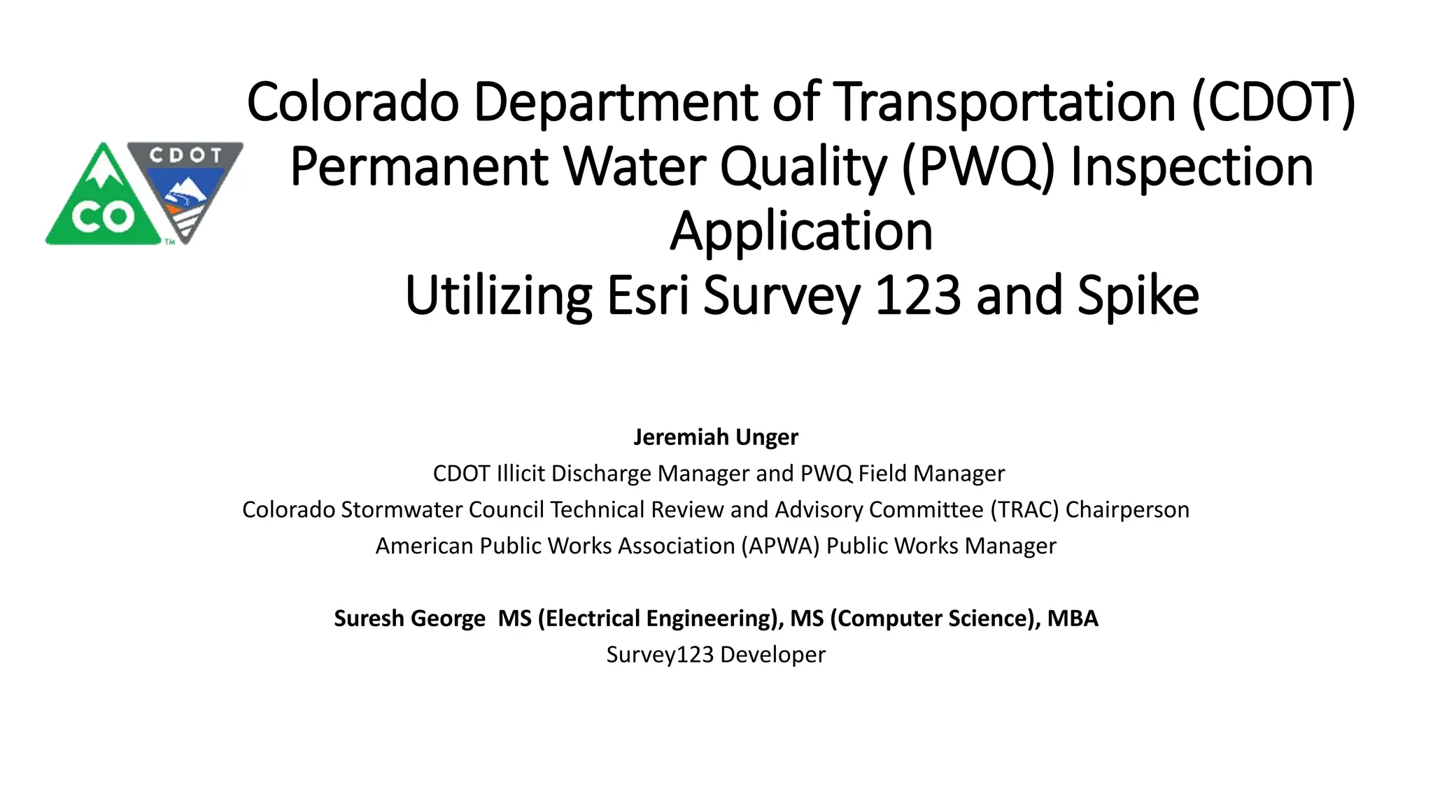 2018 GIS Colorado: Your Geospatial Connection: Permanent Water Quality ...