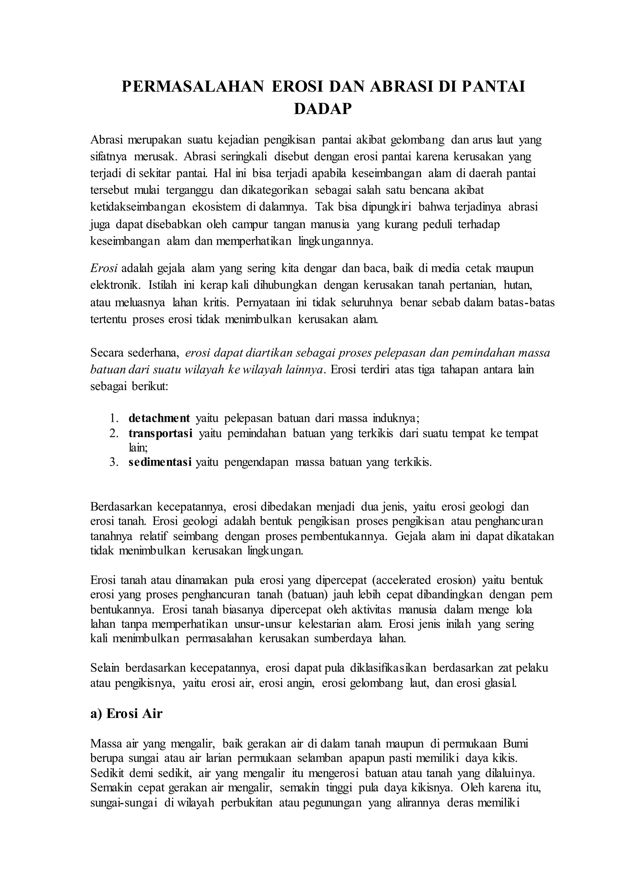 Permasalahan Erosi dan Abrasi di pantai | DOCX