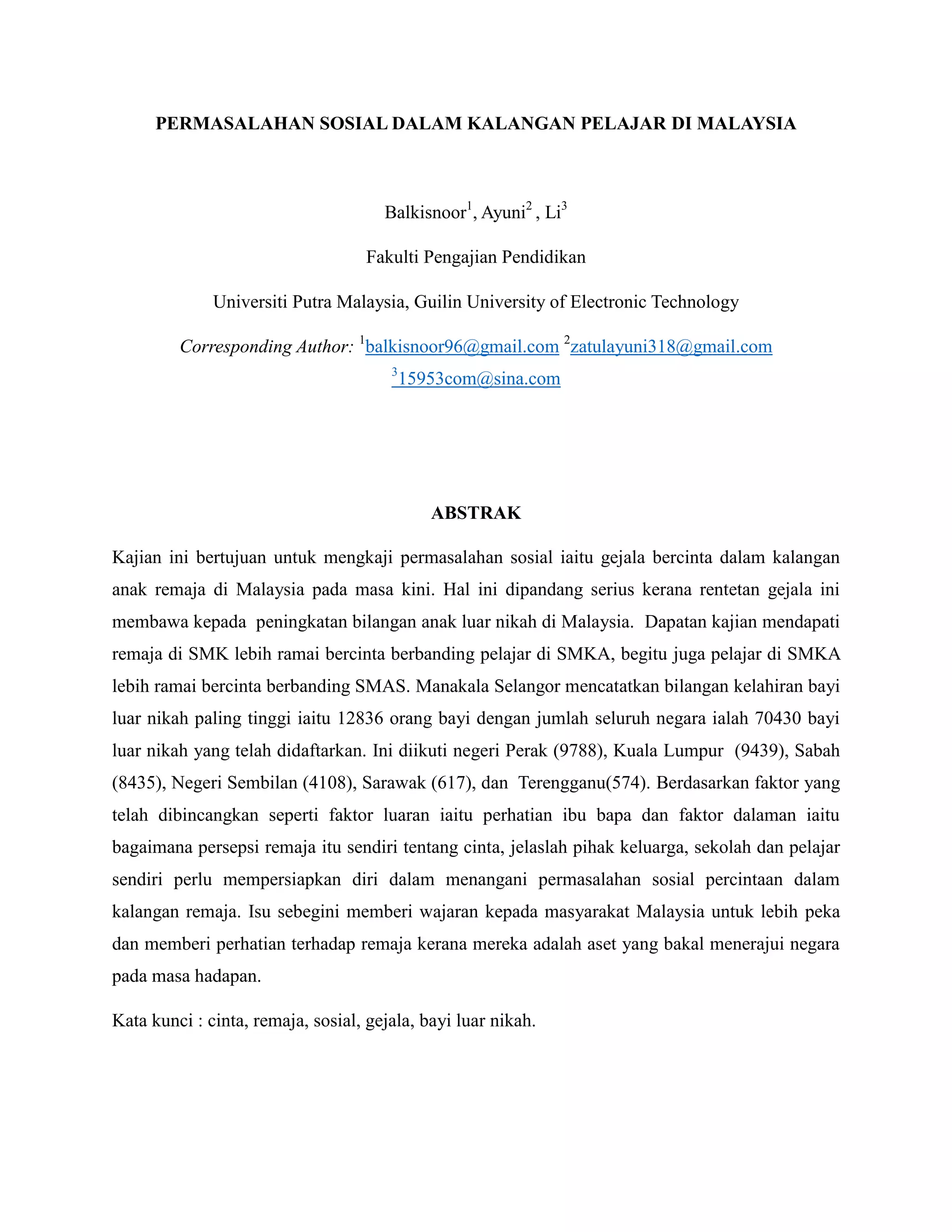 PERMASALAHAN SOSIAL DALAM KALANGAN PELAJAR DI MALAYSIA | PDF