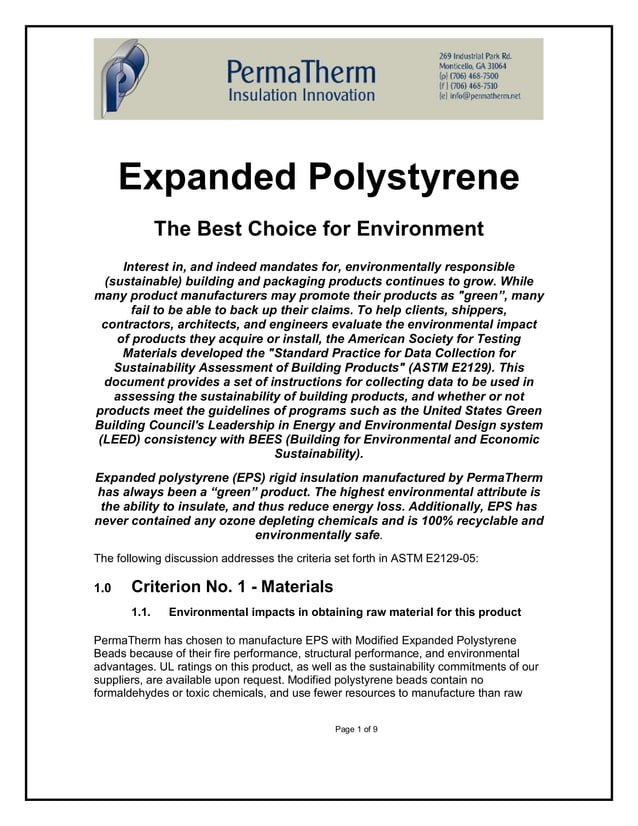 PermaTherm Green Expanded Polystyrene | PDF