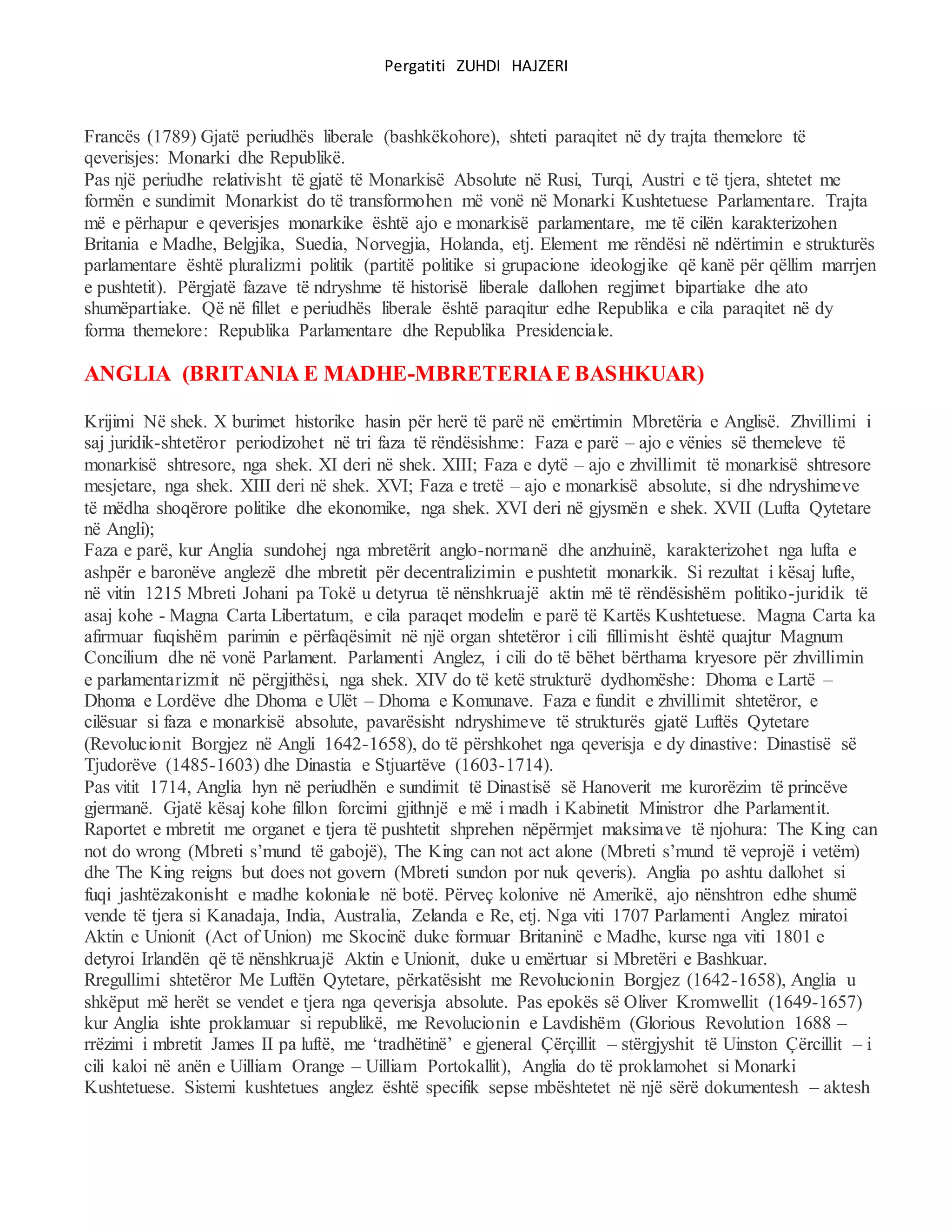 Permbledhje Historia e Institucioneve 1 | DOC