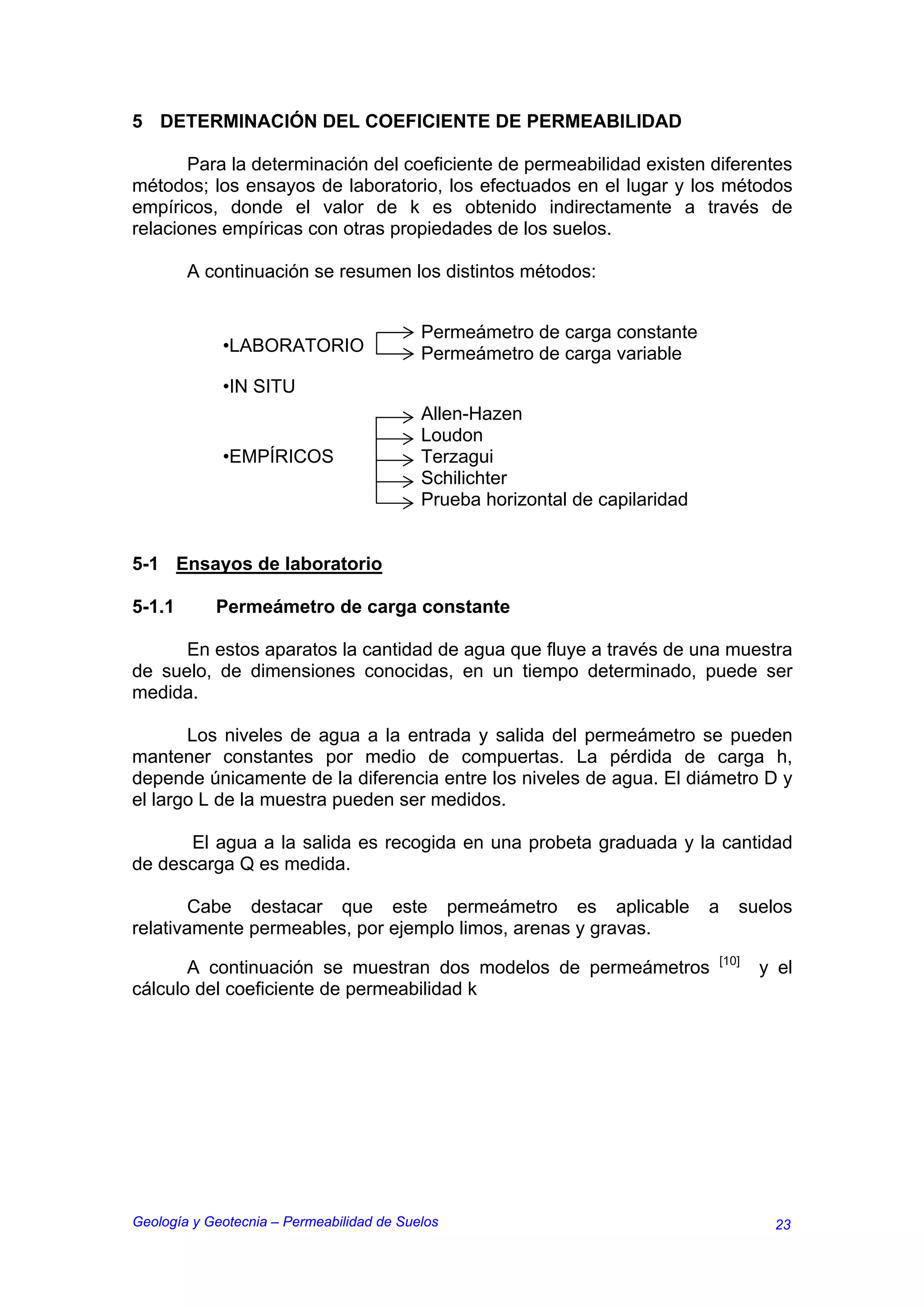 Permeabilidad en suelos carga constante y carga variable | PDF