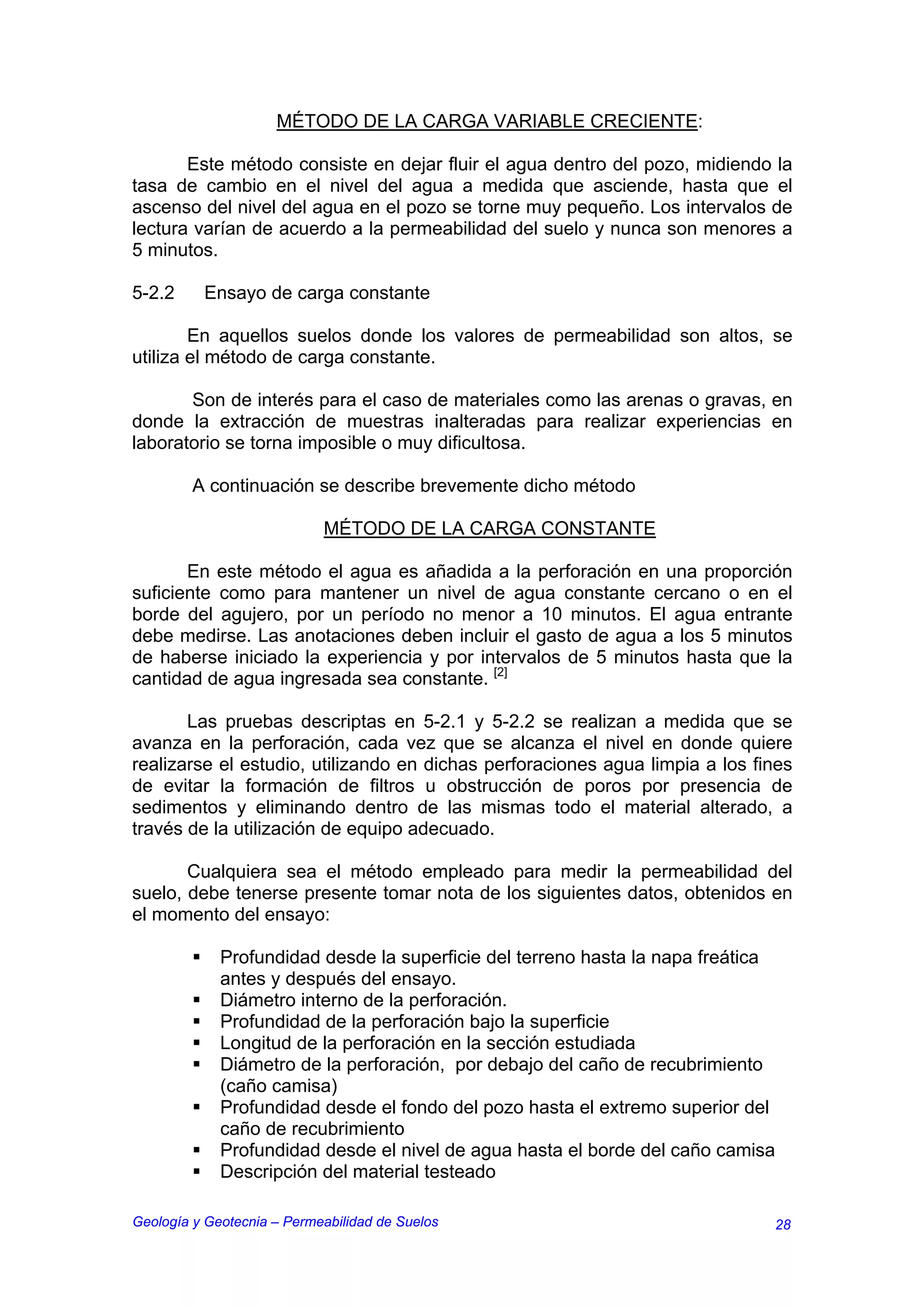 Permeabilidad en suelos carga constante y carga variable | PDF