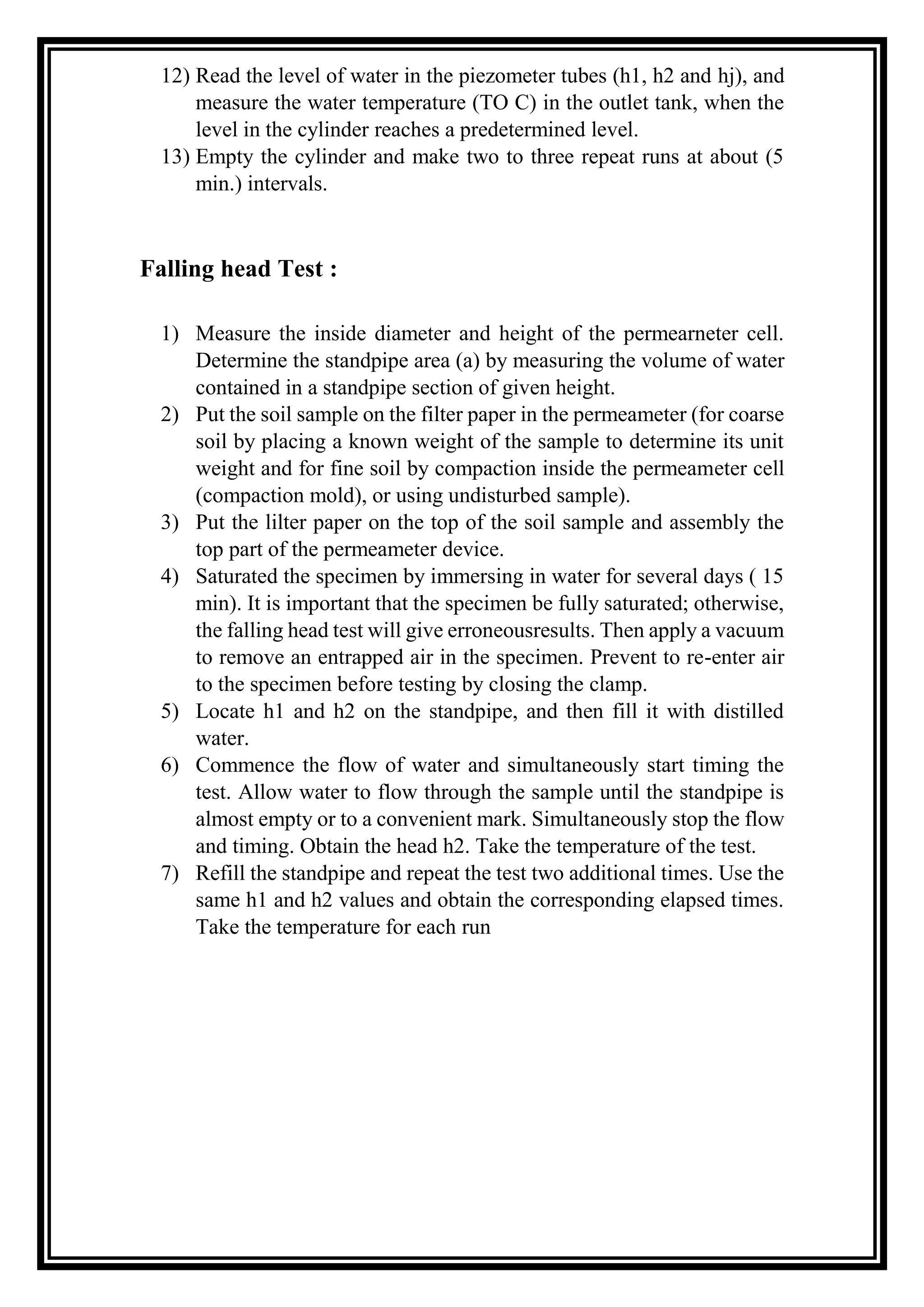 Permeability Test of soil Using Constant and Falling Head Method | PDF