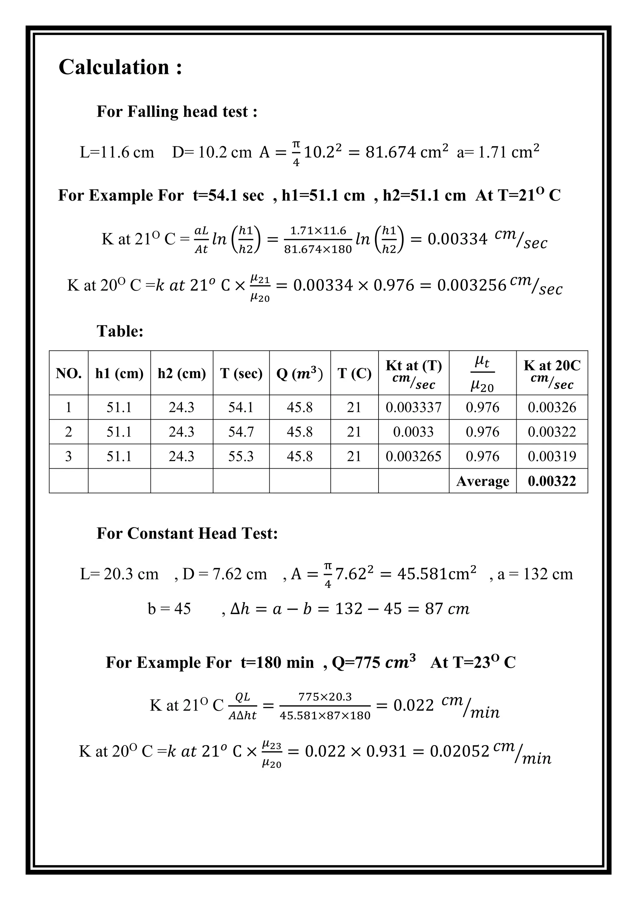Permeability Test of soil Using Constant and Falling Head Method | PDF