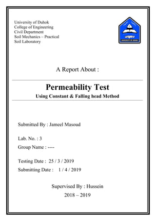 Permeability Test of soil Using Constant and Falling Head Method | PDF