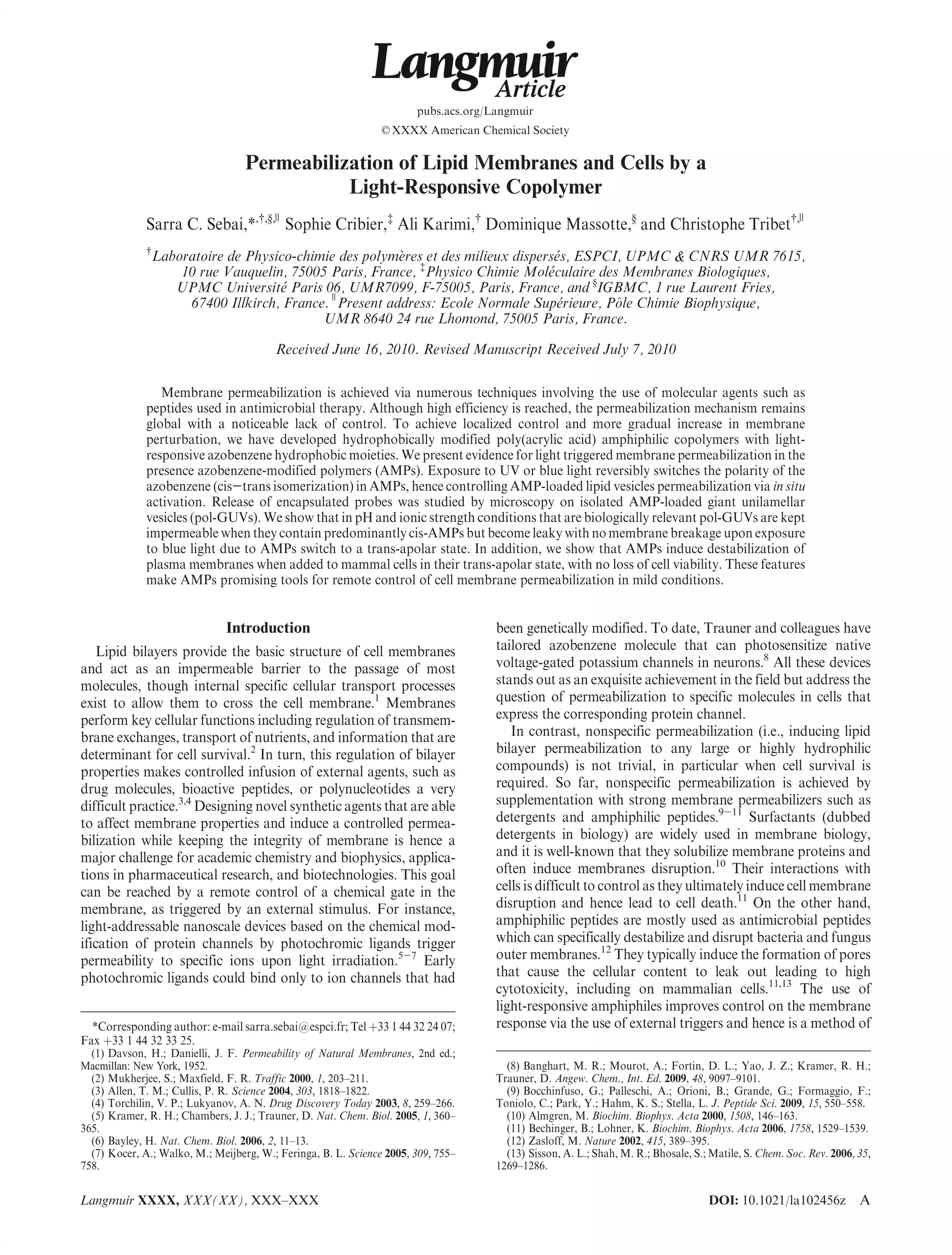 Permeabilization of lipid membranes and cells by a | PDF | Biotech and ...
