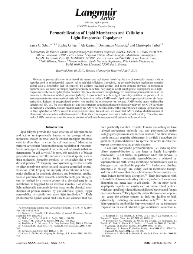 Permeabilization of lipid membranes and cells by a | PDF | Biotech and ...